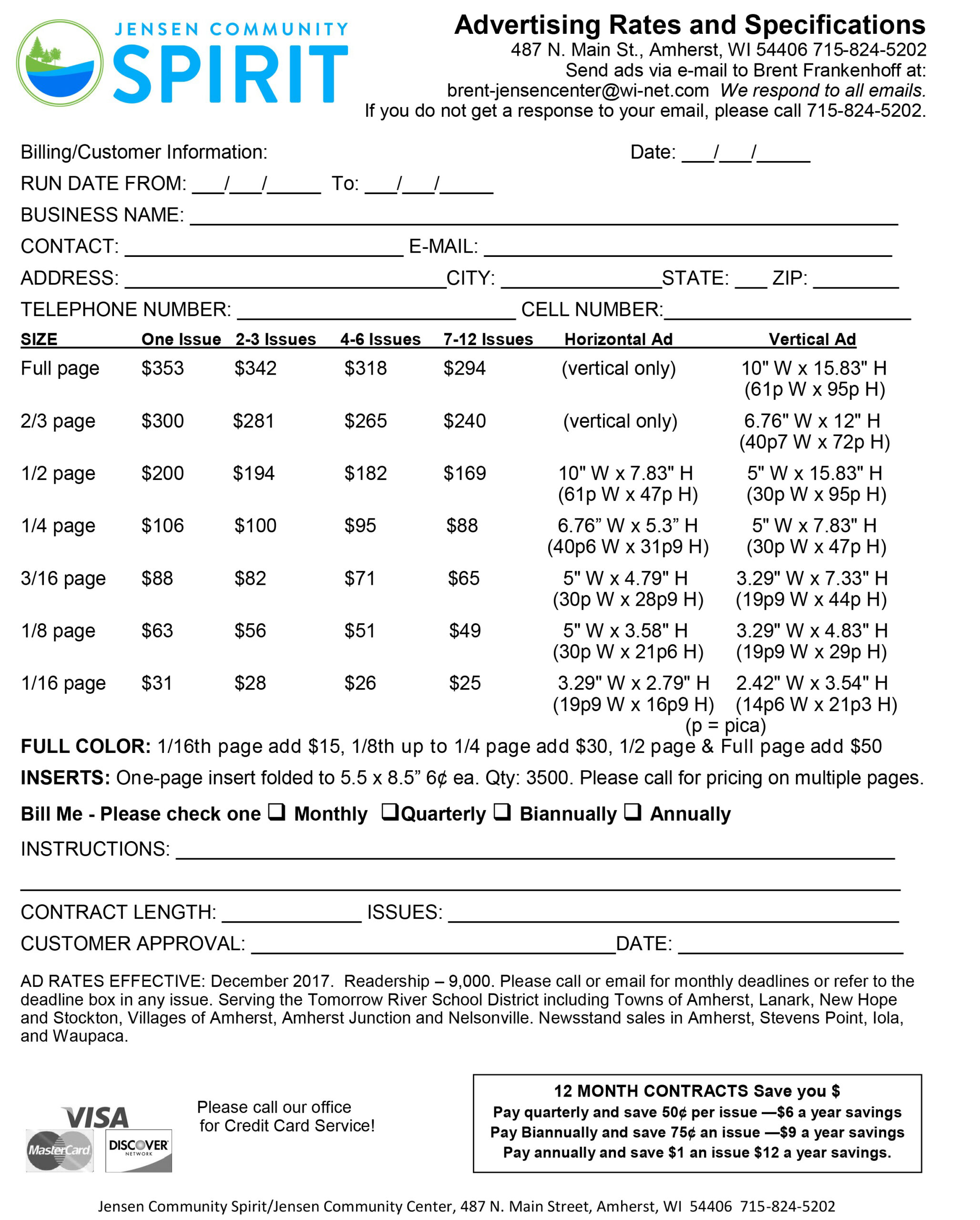 Advertising Rate Sheet – Jensen Community Center